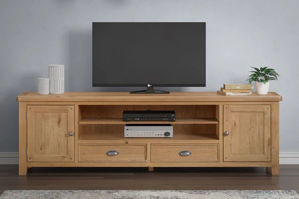 Queensbury Oak Extra Large TV Unit - Belgica Furniture