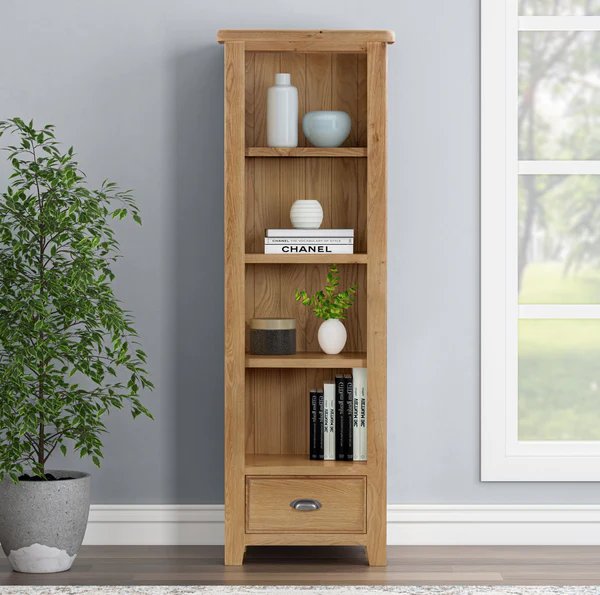 Queensbury Oak Slim Bookcase - Belgica Furniture