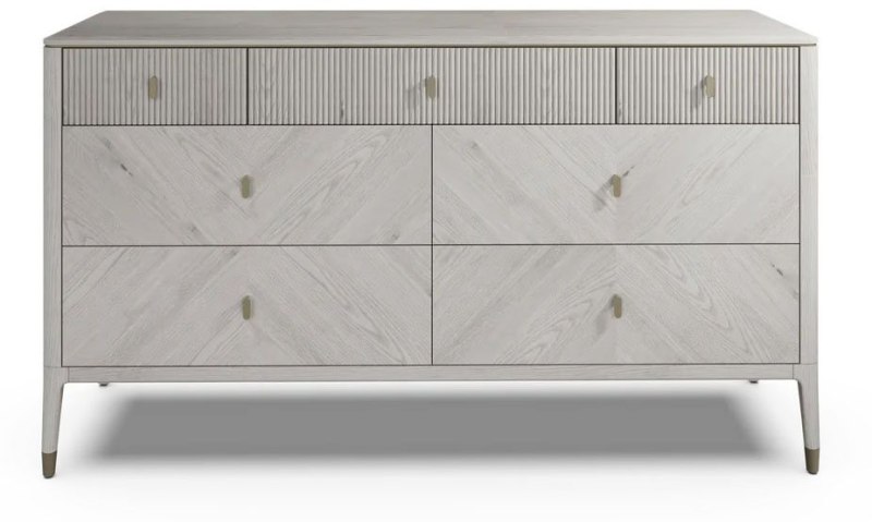 Leotta 7 Drawer Wide Chest Stone with Ribbed Top Drawers by Vida Belgica Furniture